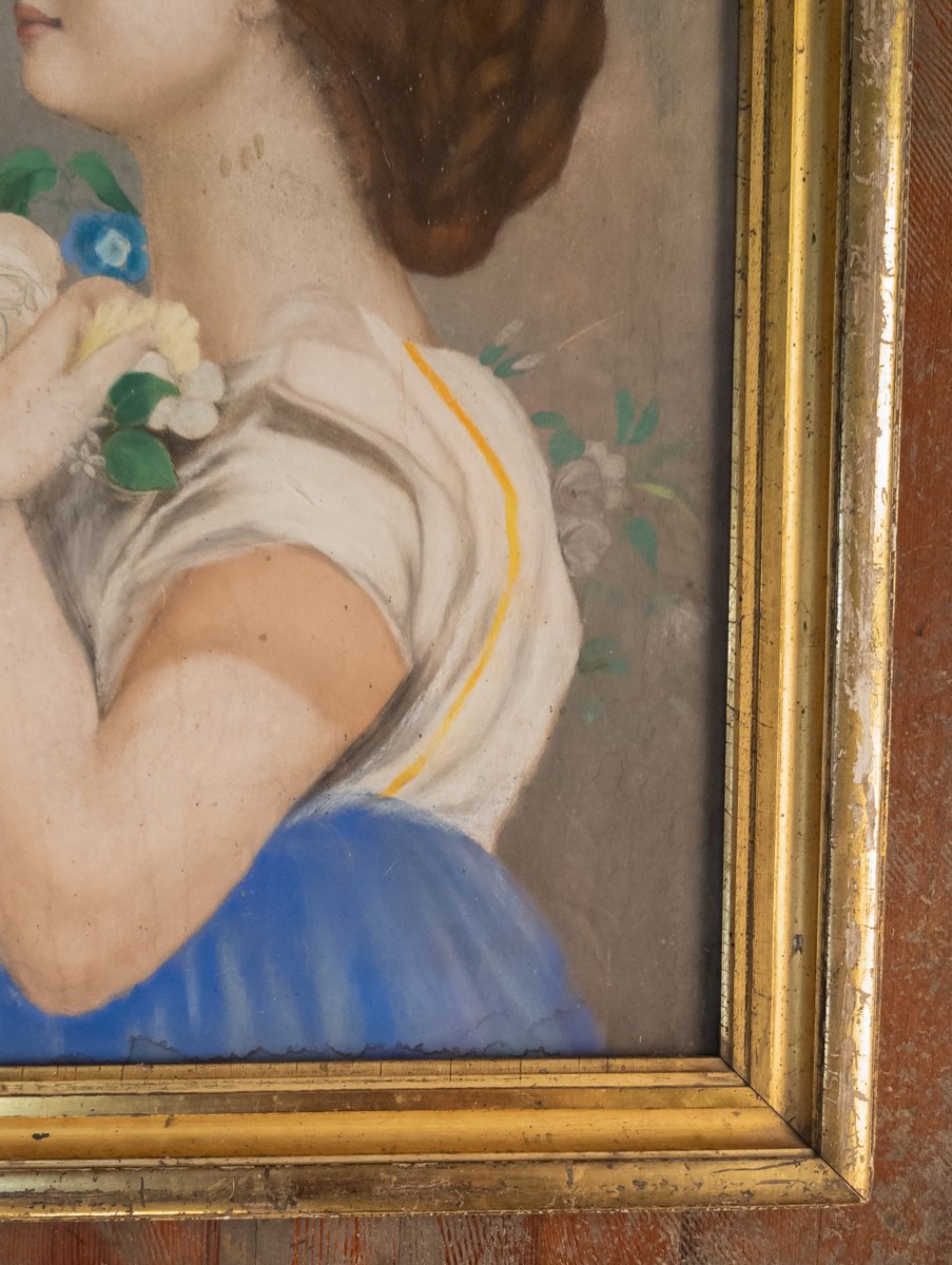 Mid-Century Modern Naive Portrait of a Lady, 1960s, Pastel, Framed for ...