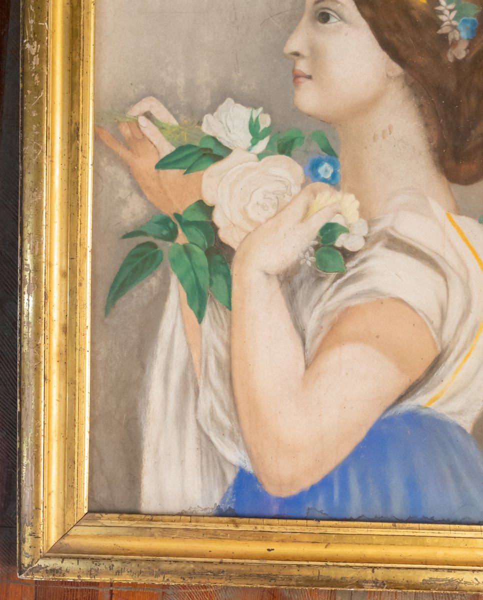 Mid-Century Modern Naive Portrait of a Lady, 1960s, Pastel, Framed for ...