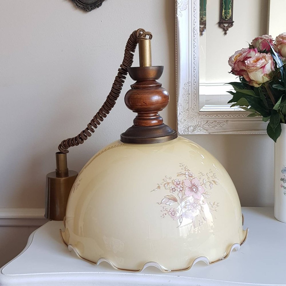 Vintage Italian Pendant Light Pull Down Lamp with Scalloped Edge ...