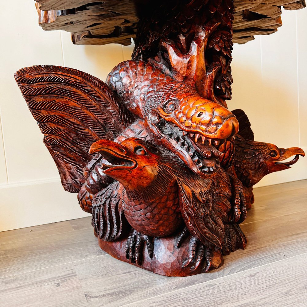 Hand Carved Wood Table for sale at Pamono