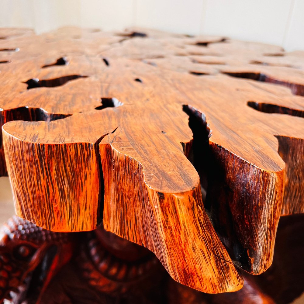 Hand Carved Wood Table for sale at Pamono