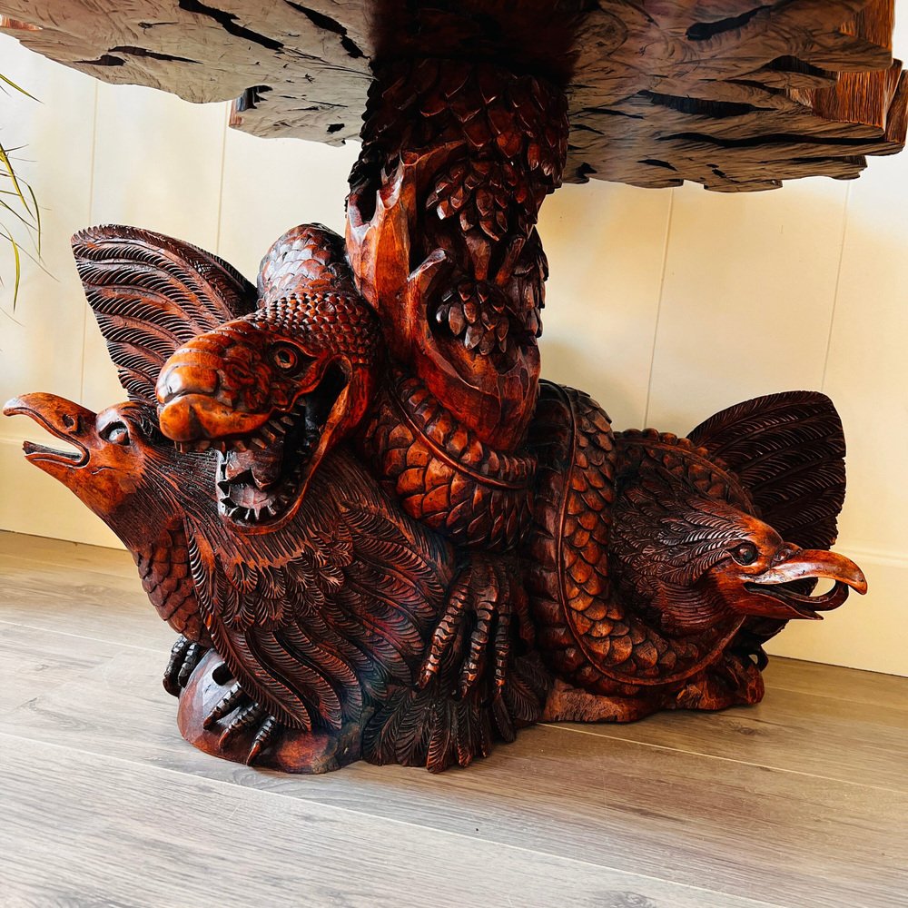 Hand Carved Wood Table for sale at Pamono