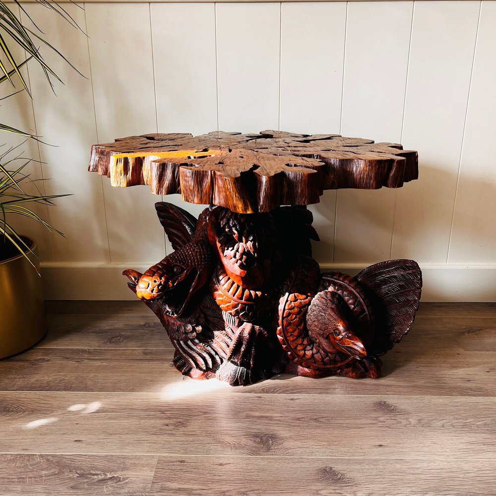 Hand Carved Wood Table for sale at Pamono