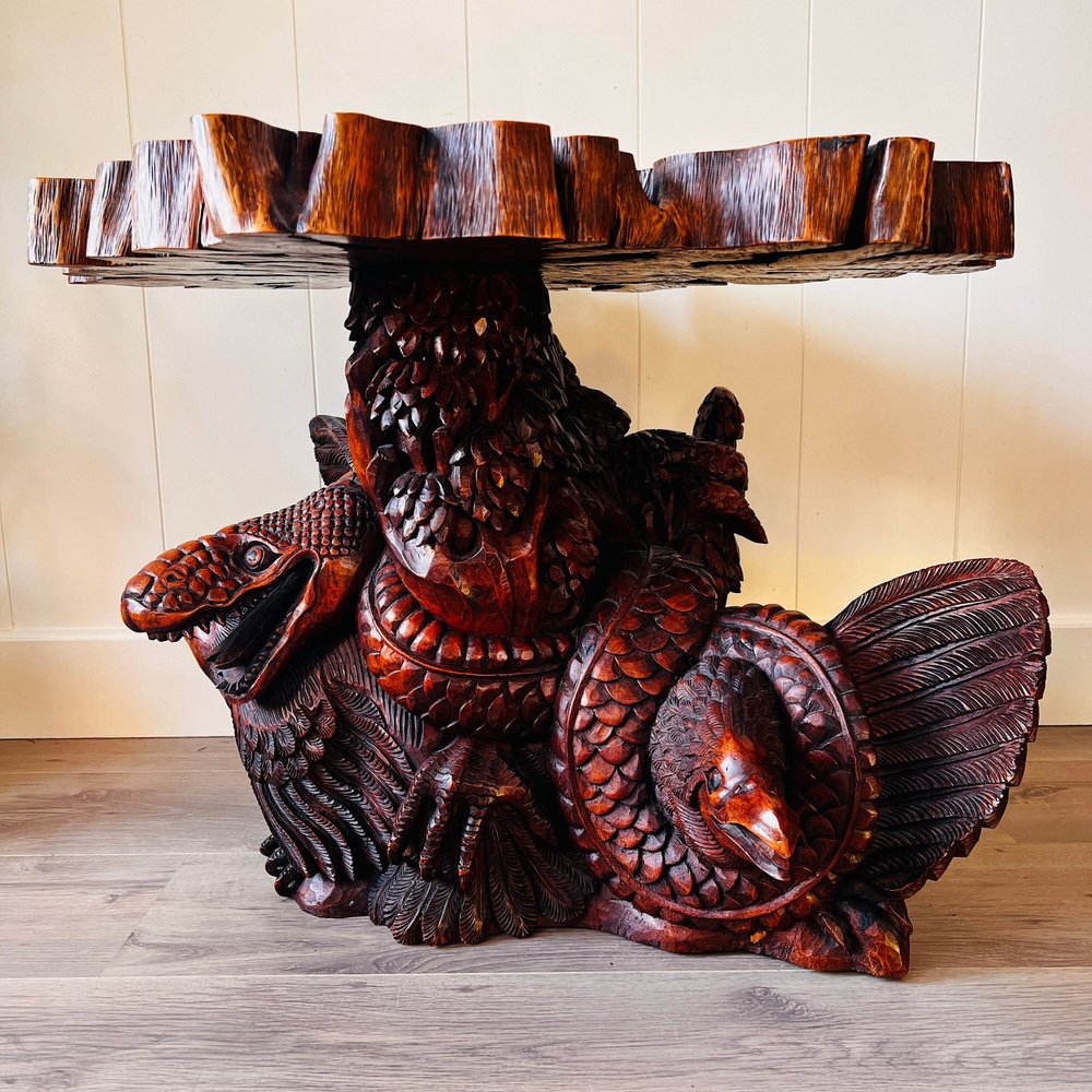 Hand Carved Wood Table for sale at Pamono