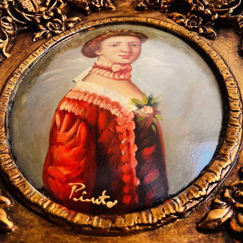 Lady with Roses Portrait, Painting on Wood, Framed for sale at Pamono