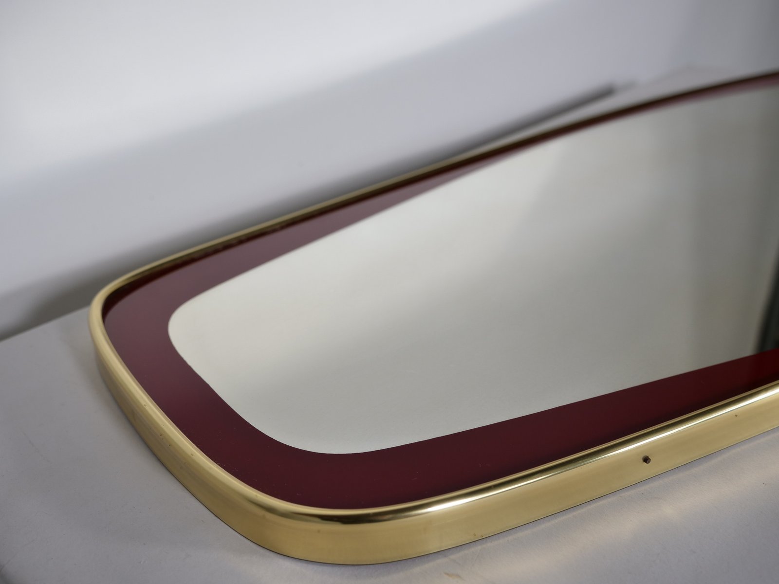 Mid-Century Freeform Design Mirror with Gold Rim, 1950s for sale at Pamono