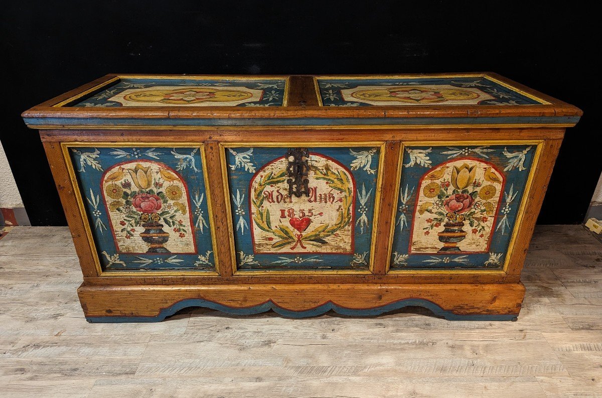 Tyrolean Painted Wedding Chest, 1855 for sale at Pamono