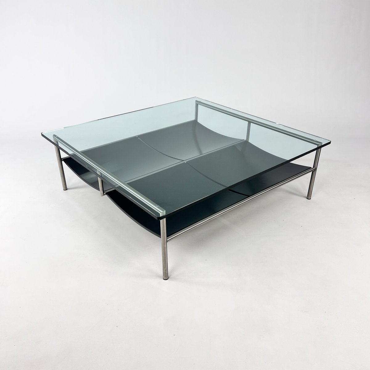 Postmodern Glass and Steel Coffee Table attributed to Metaform, 1990s ...