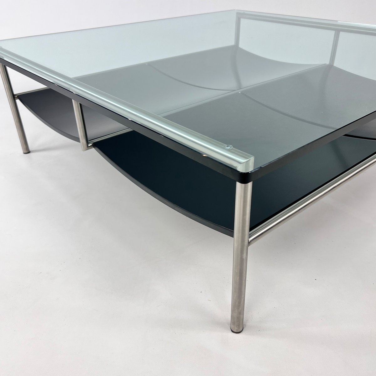 Postmodern Glass and Steel Coffee Table attributed to Metaform, 1990s ...