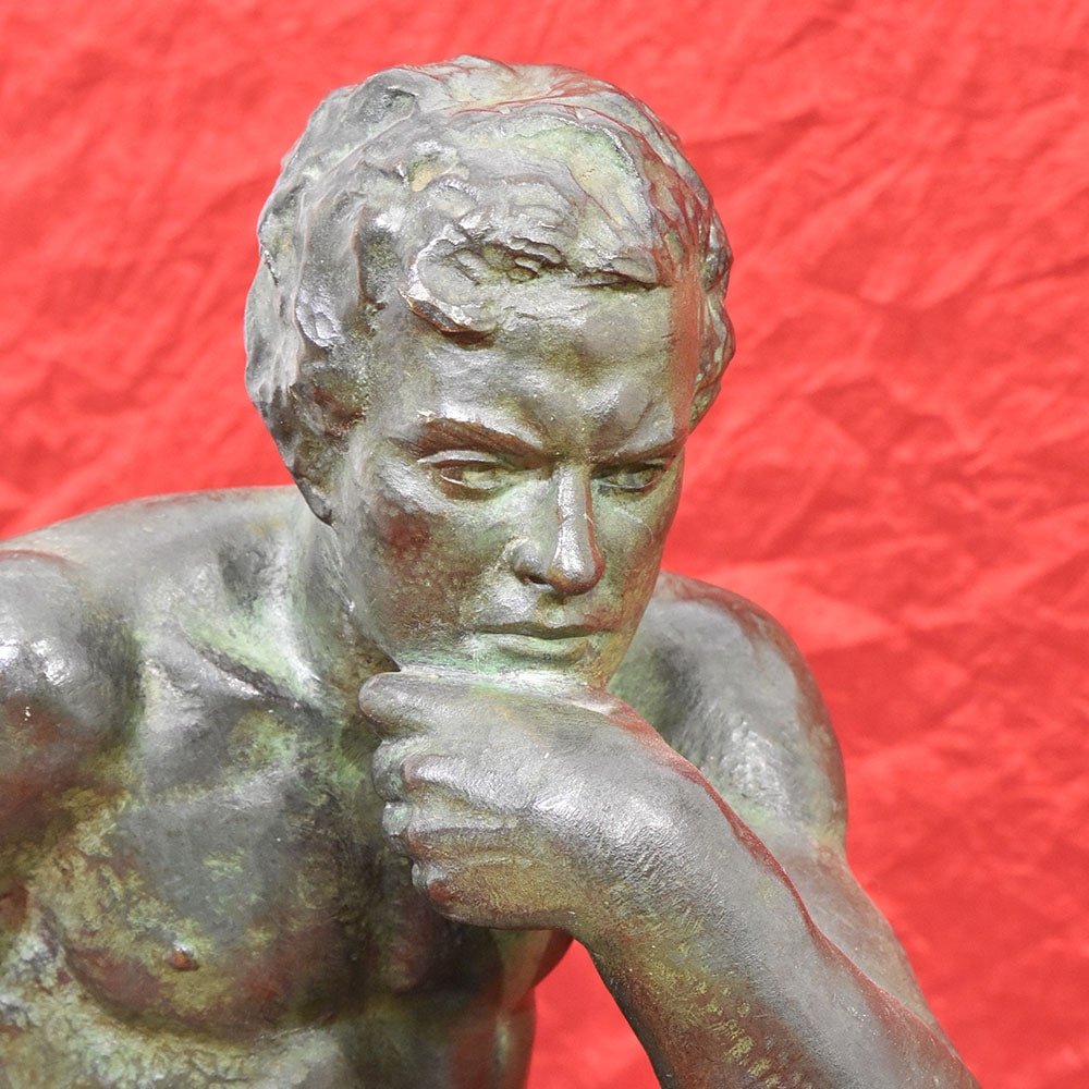 Art Deco Male Figure of Seated Man, 20th Century, Bronze for sale at Pamono