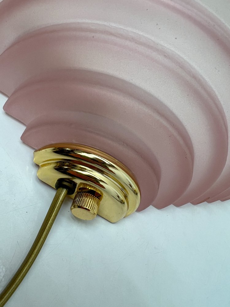Stepped Glass Salmon Pink and Brass Glass Wall Lamps, 1980s, Set of 2 ...