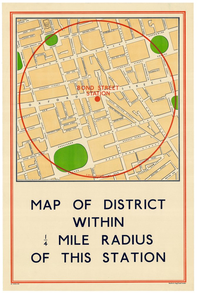 Vintage Tube Poster for Bond Street Station Chart, 1934 for sale at Pamono