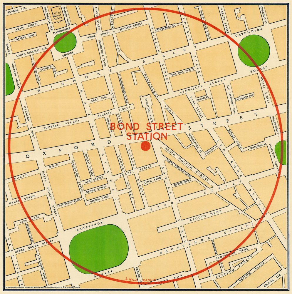 Vintage Tube Poster for Bond Street Station Chart, 1934 for sale at Pamono