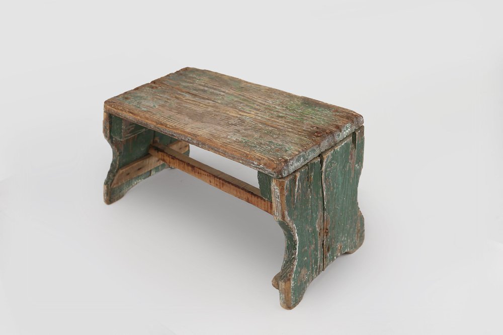 Industrial Green Wooden Stool, France, 1900s for sale at Pamono