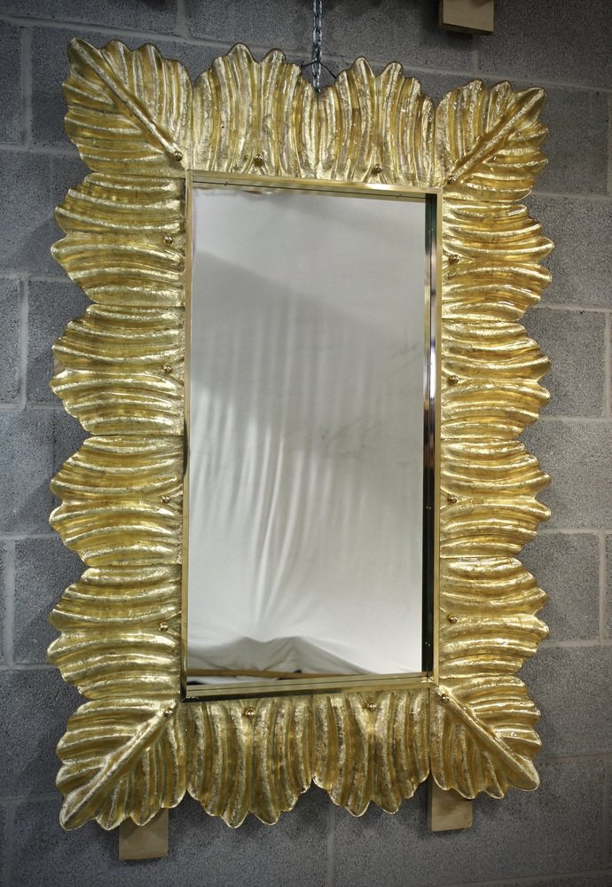 Mid-Century Murano Gold Color Glass and Brass Wall Mirror for sale at ...