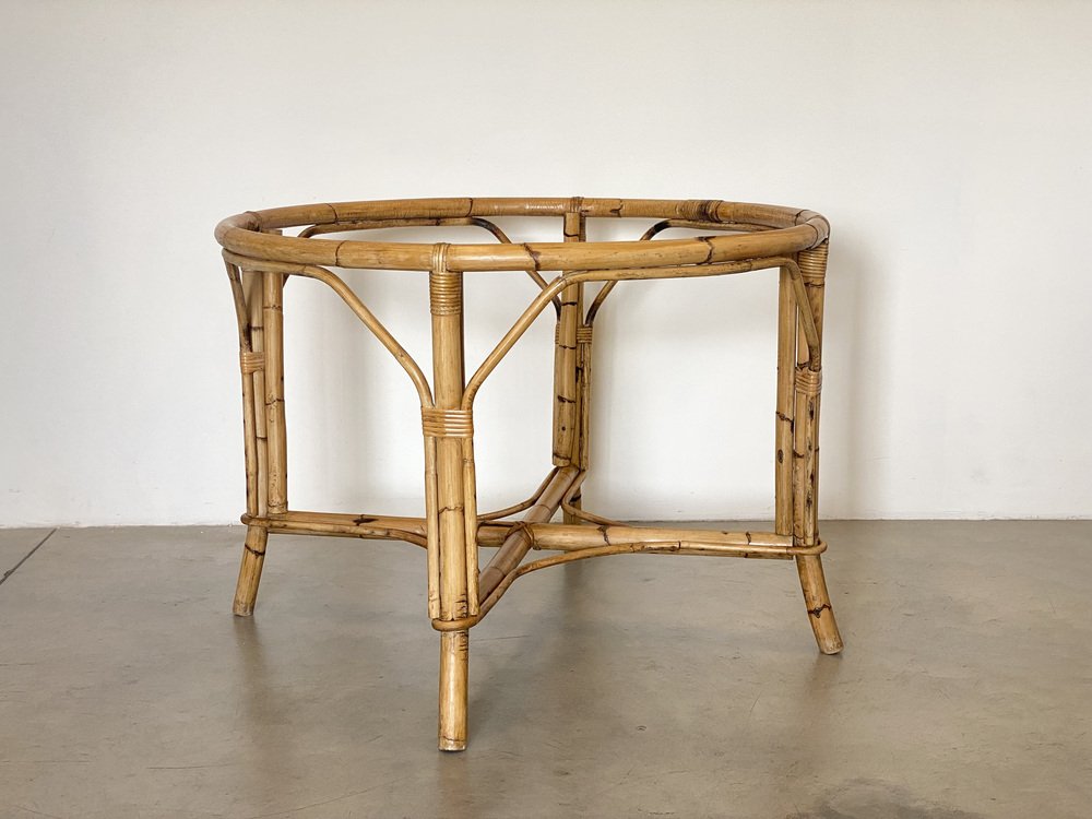 Round Bamboo Game Table, 1970s for sale at Pamono
