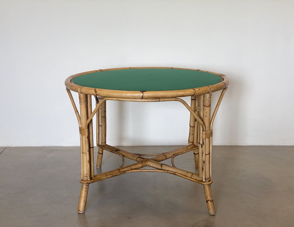 Round Bamboo Game Table, 1970s for sale at Pamono