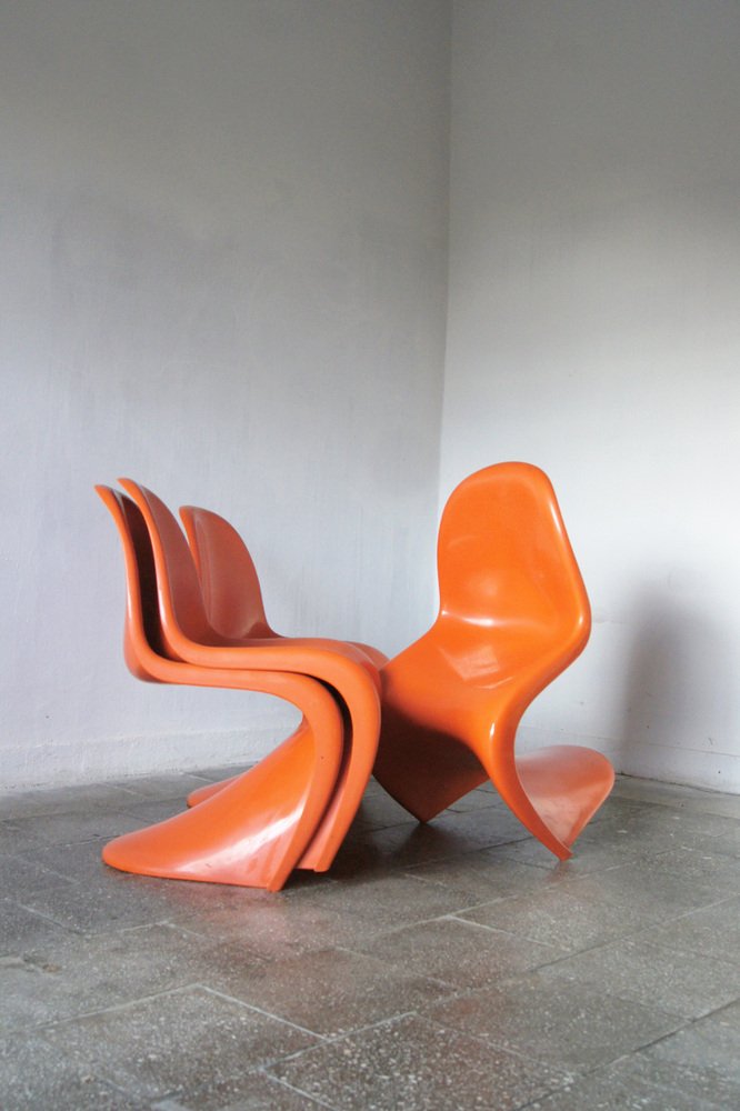 Orange Panton Chairs by Verner Panton for Herman Miller, 1970s, Set of ...