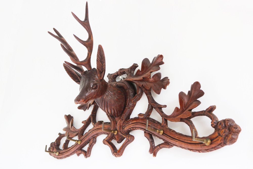 Antique Swiss Black Forest Stag Coat Rack, 1880 for sale at Pamono