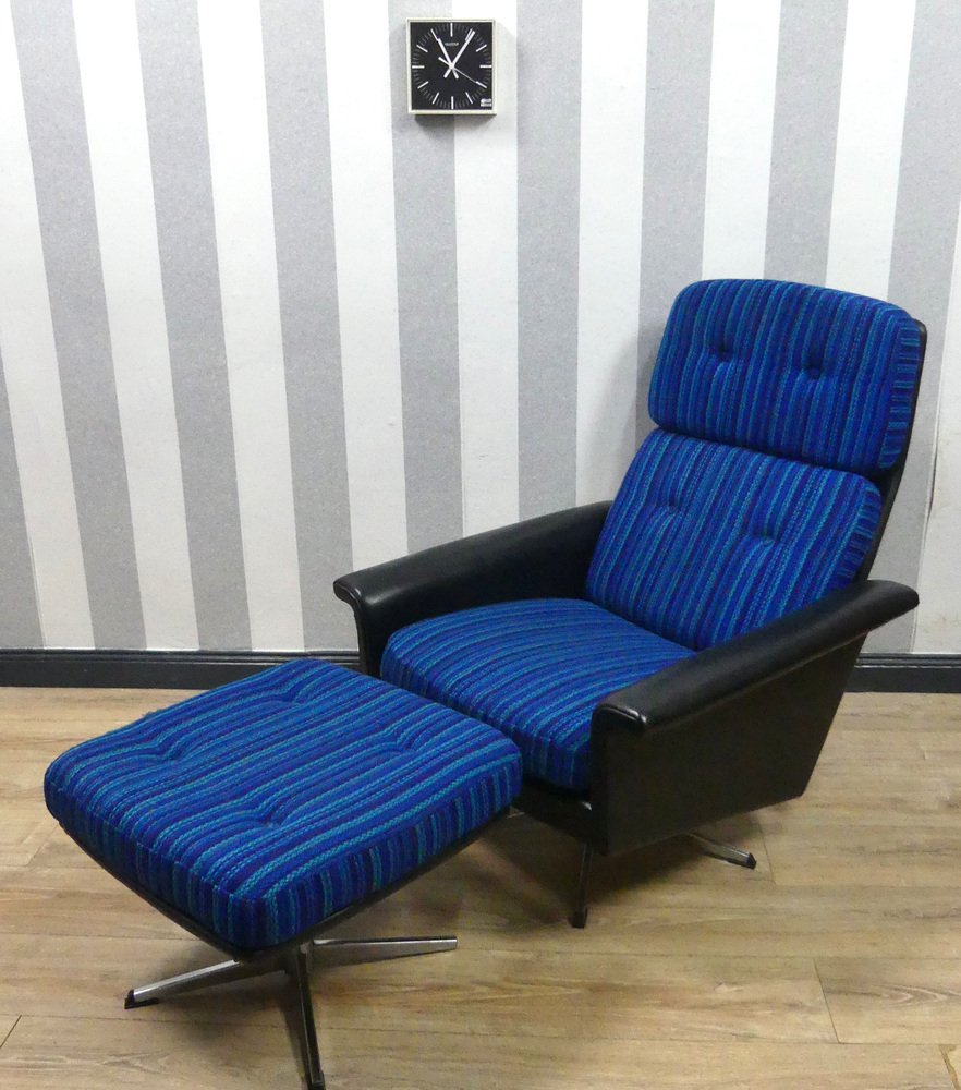 Set of Skai Leather Lounge Chair & Stool, 1960s for sale at Pamono