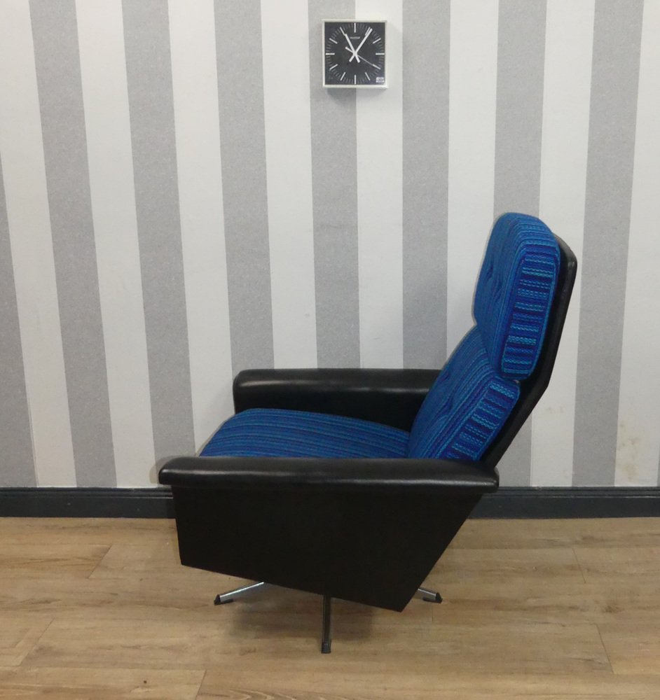 Set of Skai Leather Lounge Chair & Stool, 1960s for sale at Pamono