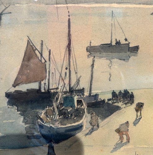 Henry Maurice Cahours, Return from Fishing, Watercolor, 1930s, Framed ...