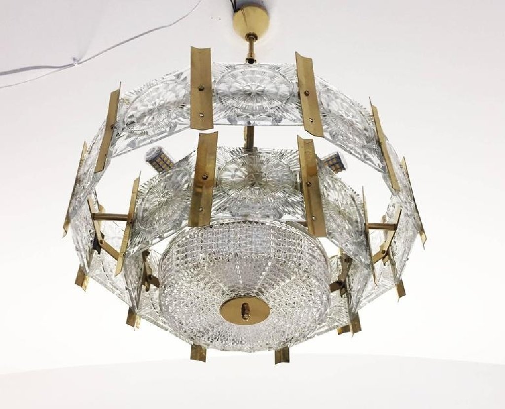 Lustre Mid-Century en Laiton, 1960s en vente sur Pamono