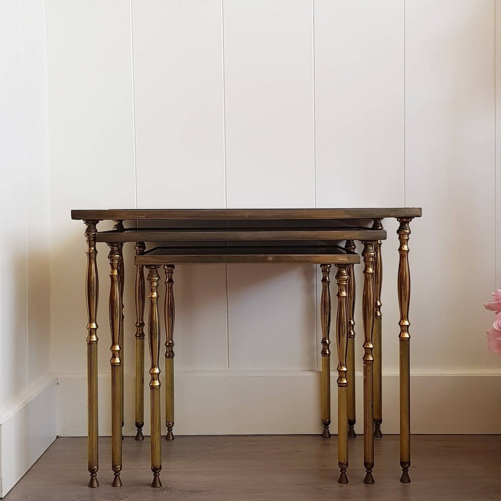 Mid-Century Brass Nesting Tables, 1960s, Set of 3 for sale at Pamono