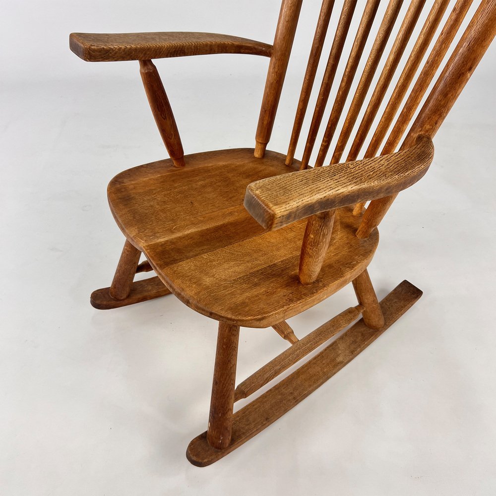 Mid-Century Massive Oak Rocking Chair, 1960s for sale at Pamono