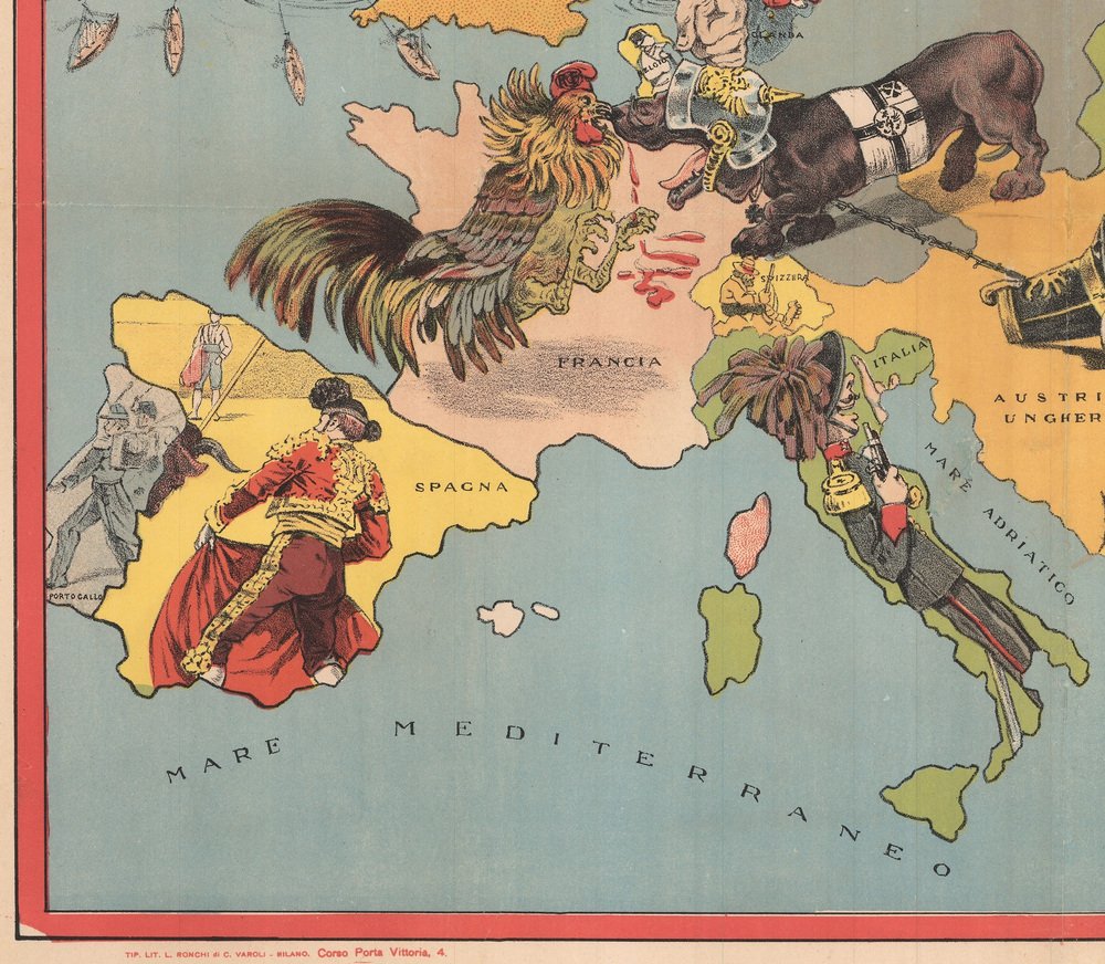 Italian Serio-Comic Map of Europe During the Great War, 1890s for sale ...