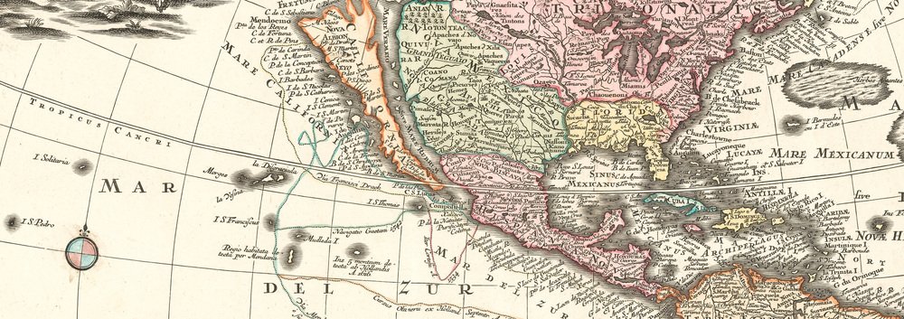 Map of The Americas with California as an Island, 1700s for sale at Pamono