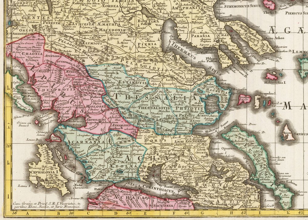 18th Century Two-Sheet Map of Ancient Greece from Aeg for sale at Pamono