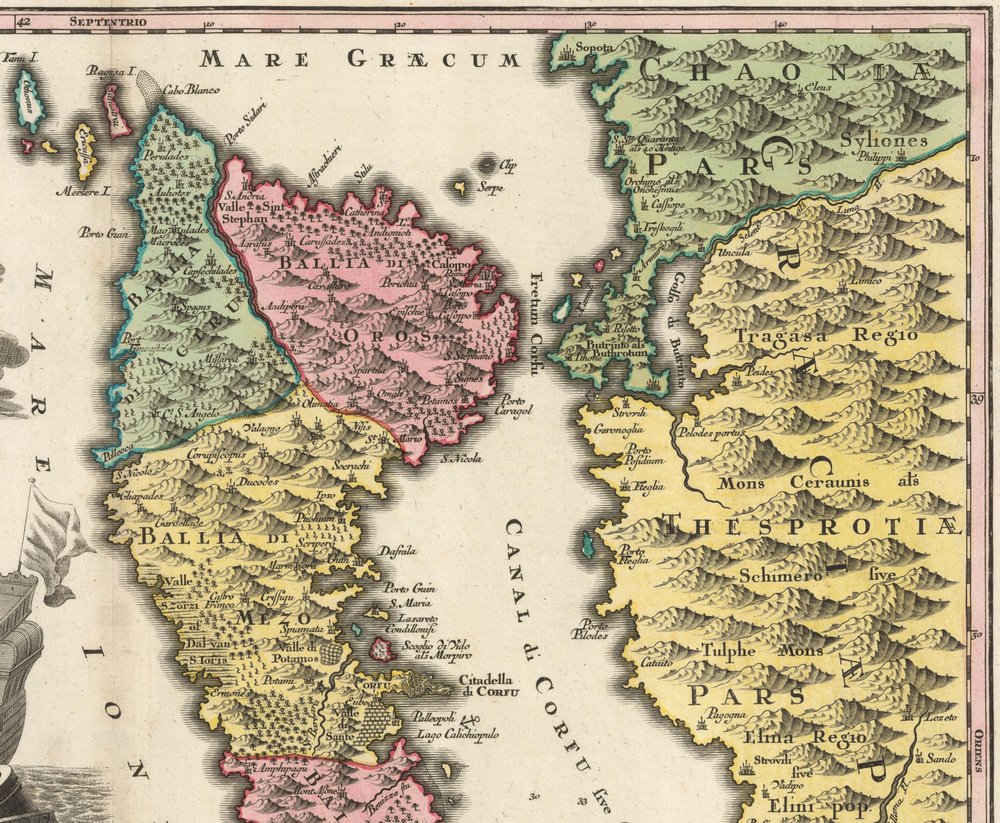18th Century Map of Corfu in Original Colour for sale at Pamono