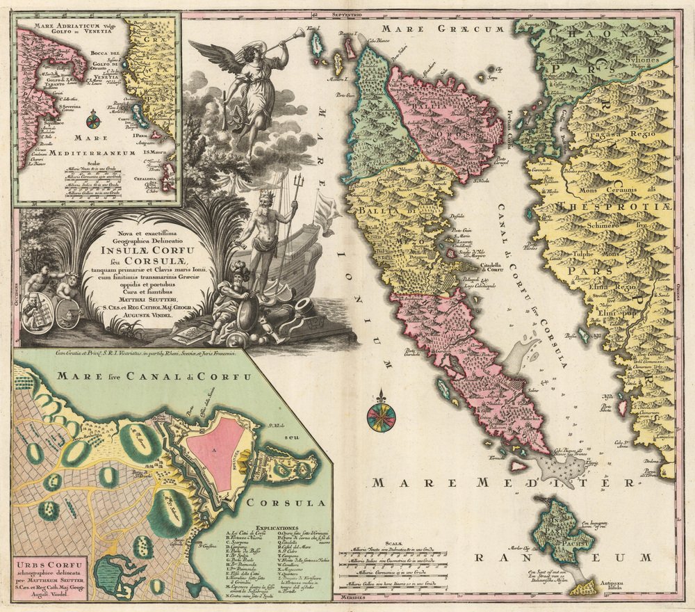18th Century Map of Corfu in Original Colour for sale at Pamono