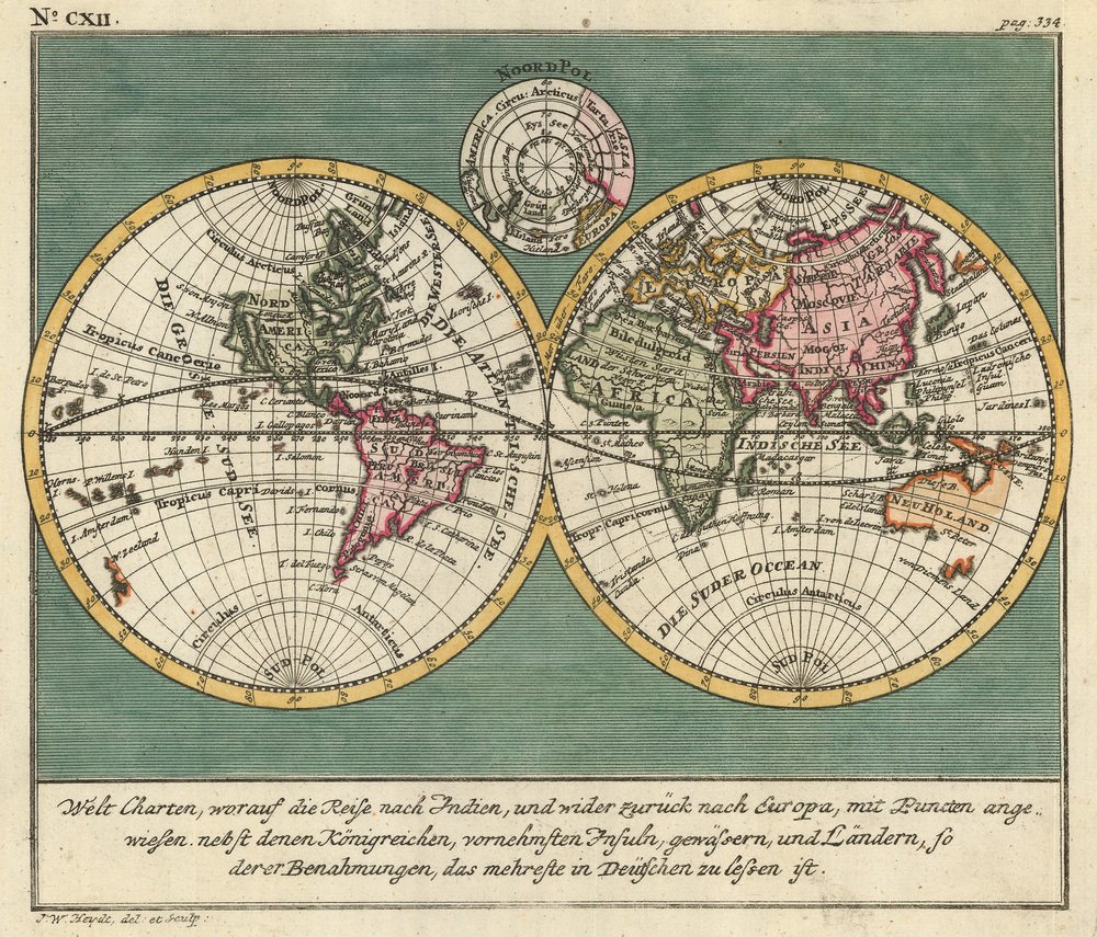 18th Century Double-Hemisphere World Map for sale at Pamono