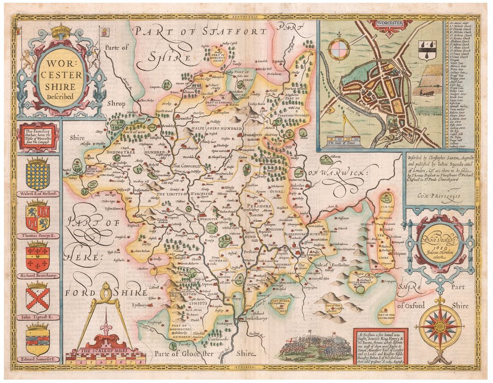 17th Century Map of Worcestershire, 1676 for sale at Pamono