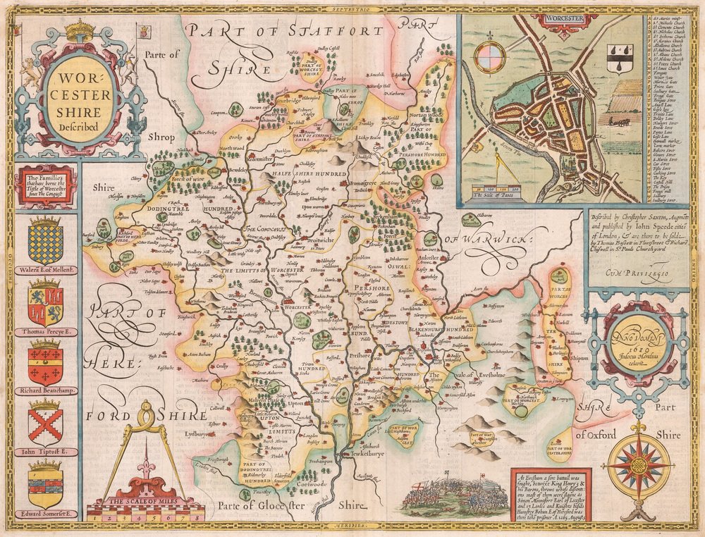 17th Century Map of Worcestershire, 1676 for sale at Pamono
