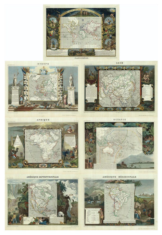 Maps of the World & Continents, Set of 7 for sale at Pamono