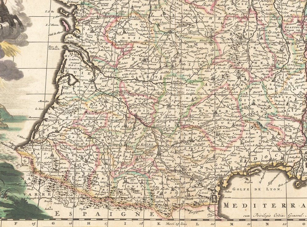 17th Century Map of France with Gazzetteer Side-Panels for sale at Pamono