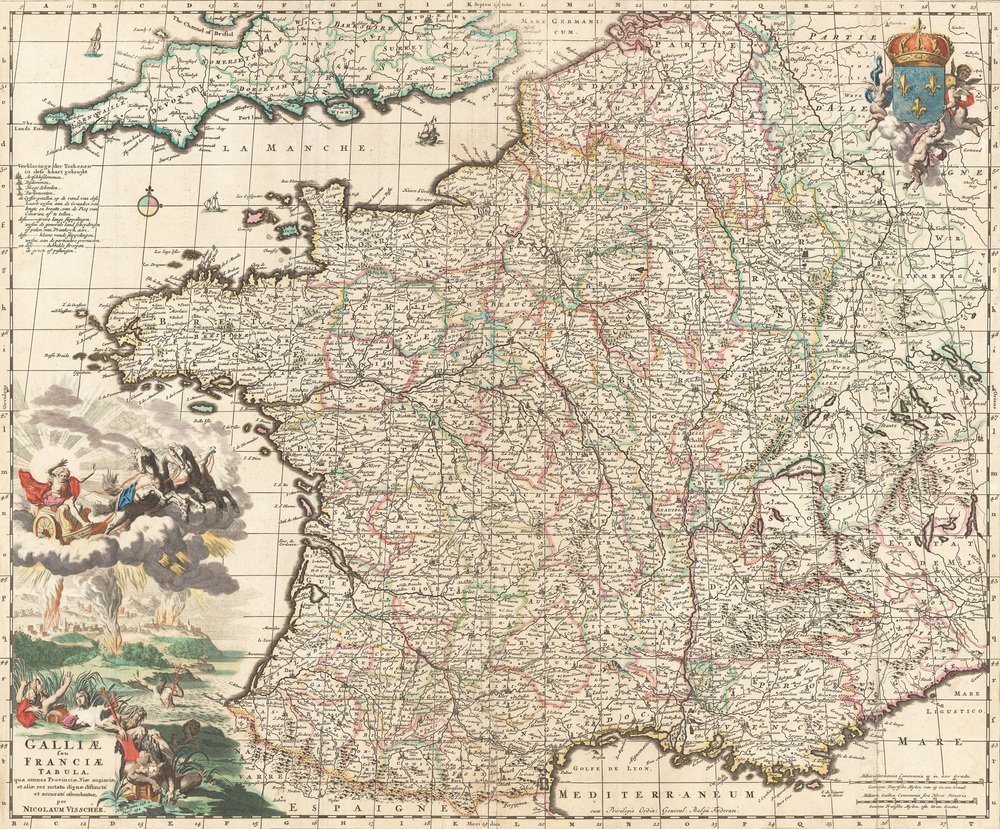 17th Century Map of France with Gazzetteer Side-Panels for sale at Pamono