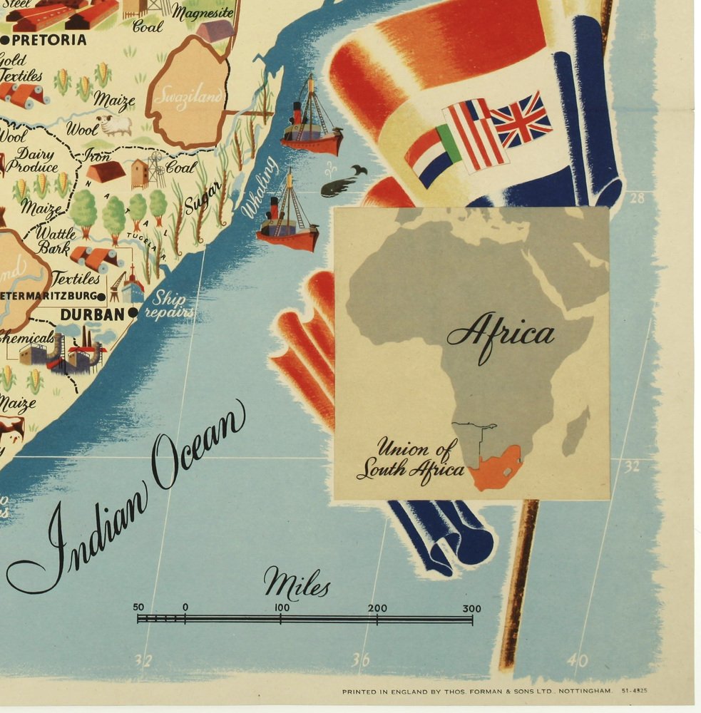 Pictorial Map of South Africa from the Second World War, 1940s for sale ...