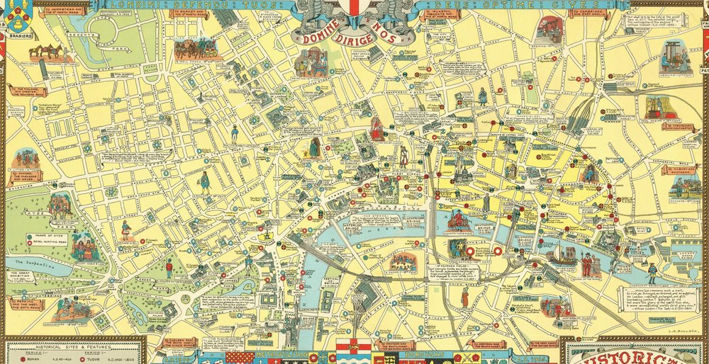 Colourful Map of the History of London, 1970s for sale at Pamono