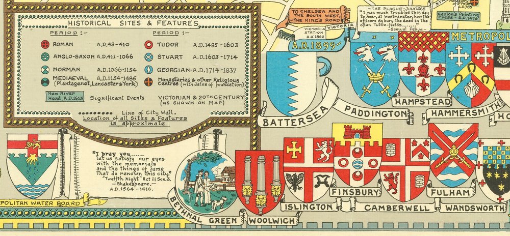 Colourful Map of the History of London, 1970s for sale at Pamono