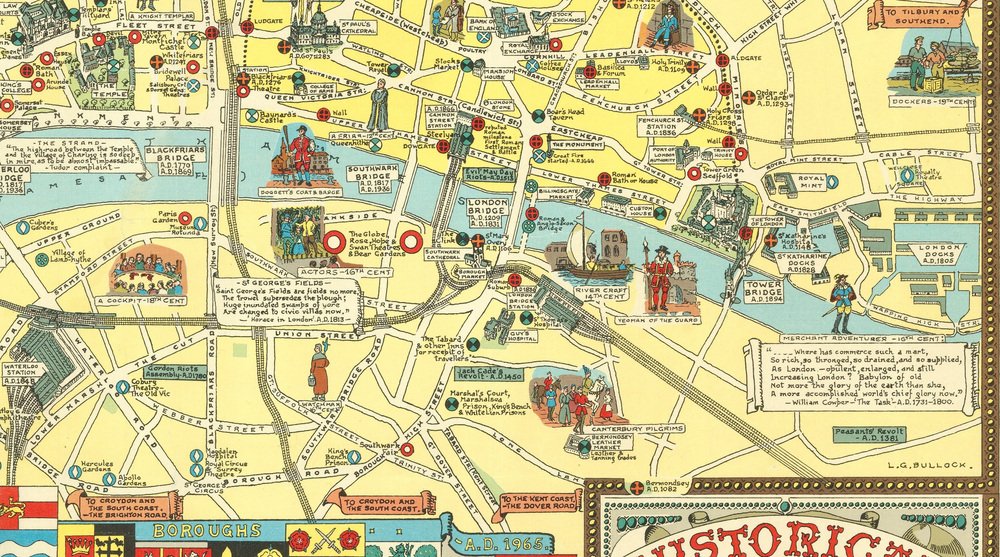 Colourful Map of the History of London, 1970s for sale at Pamono