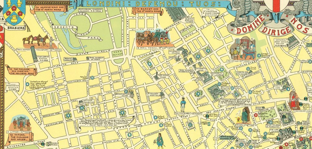 Colourful Map of the History of London, 1970s for sale at Pamono