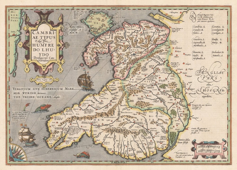 Early 17th Century Map of Wales, 1619 for sale at Pamono