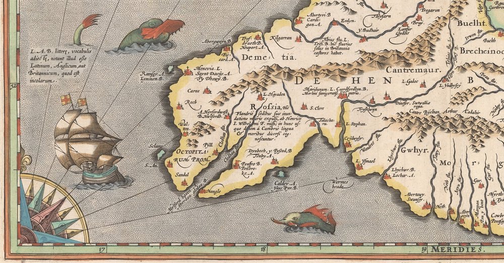Early 17th Century Map of Wales, 1619 for sale at Pamono