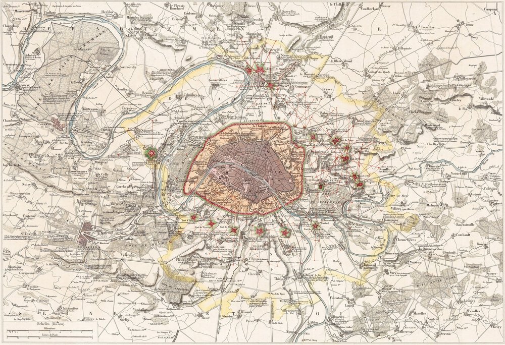 Paris and Surrounding Areas Map, Mid 19th Century for sale at Pamono
