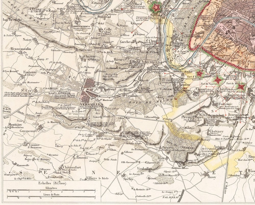 Paris and Surrounding Areas Map, Mid 19th Century for sale at Pamono