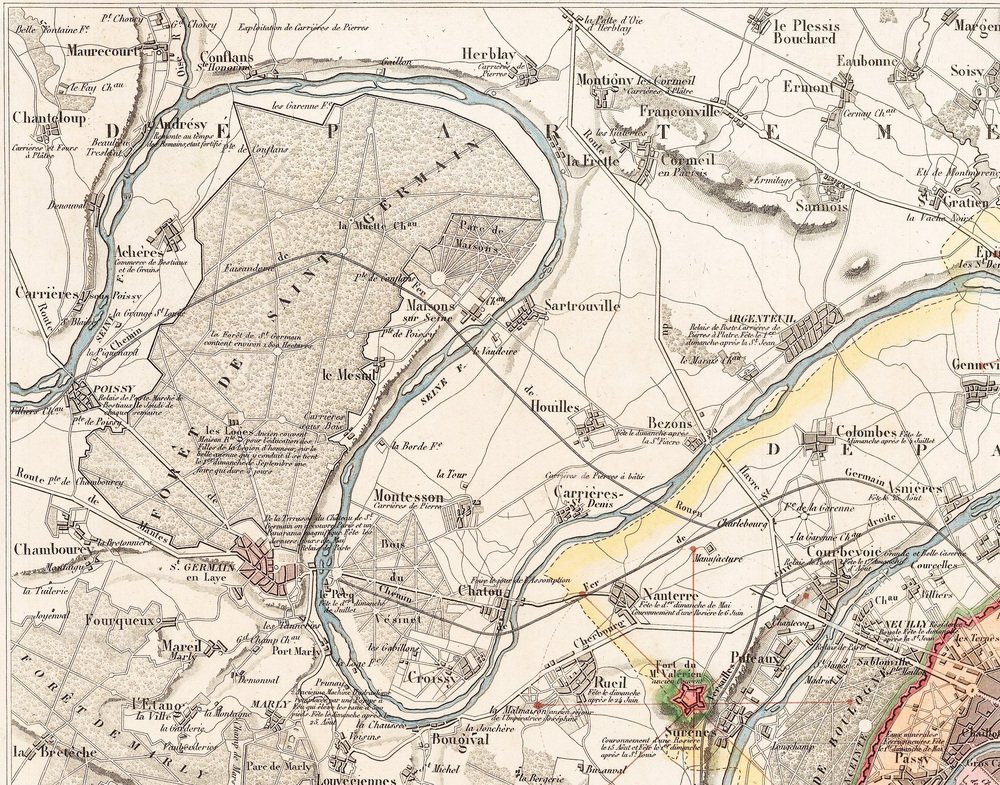 Paris and Surrounding Areas Map, Mid 19th Century for sale at Pamono